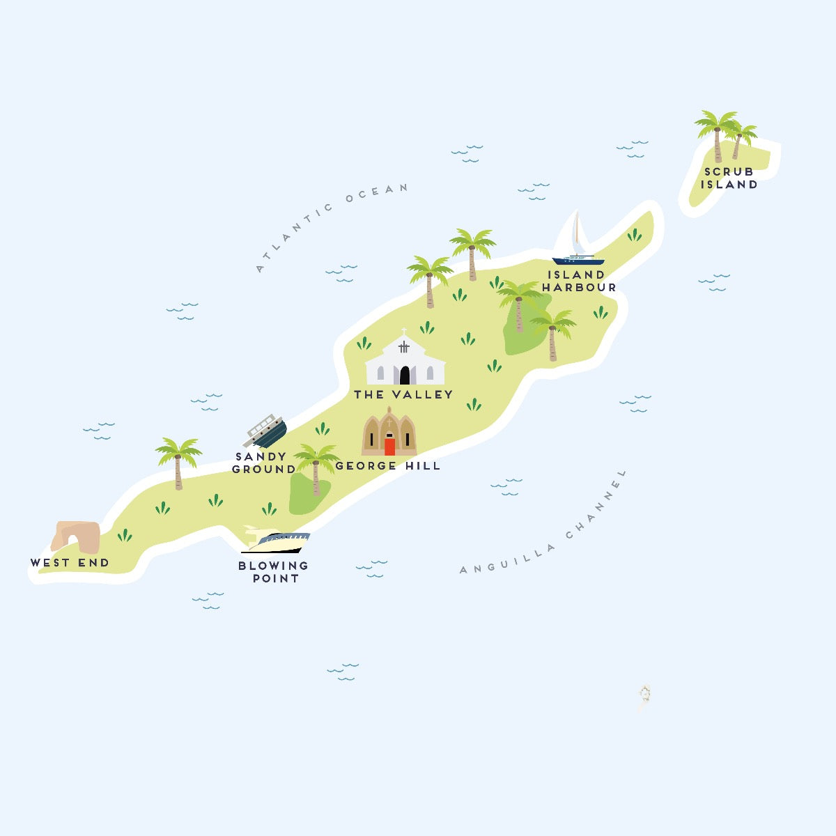 Illustrated Anguilla Map Print – Pepper Pot Studios