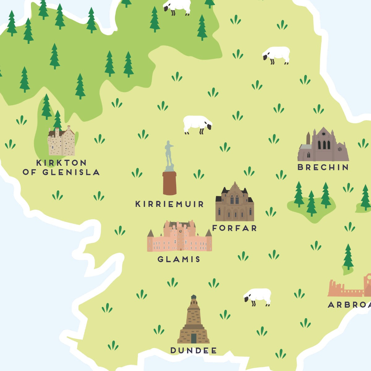 Illustrated Angus Map Print – Pepper Pot Studios