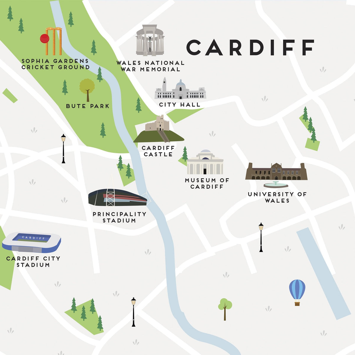Illustrated Cardiff Map Print – Pepper Pot Studios