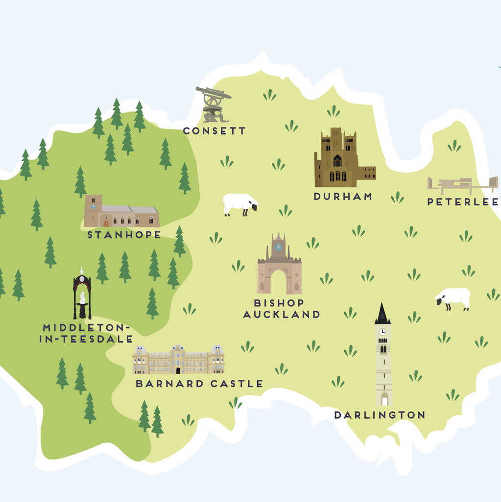 Illustrated County Durham Map Print – Pepper Pot Studios