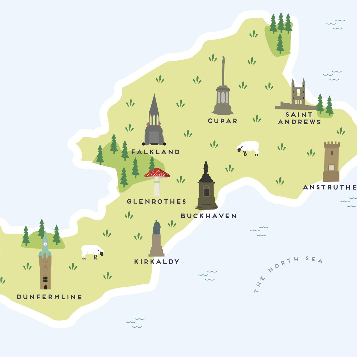 Illustrated Fife Map Print – Pepper Pot Studios