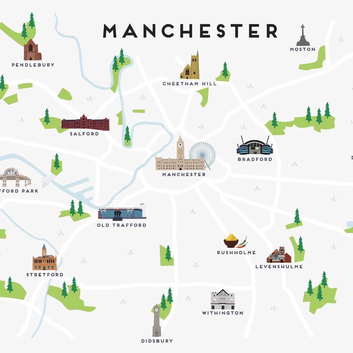 Illustrated Manchester Map Print – Pepper Pot Studios