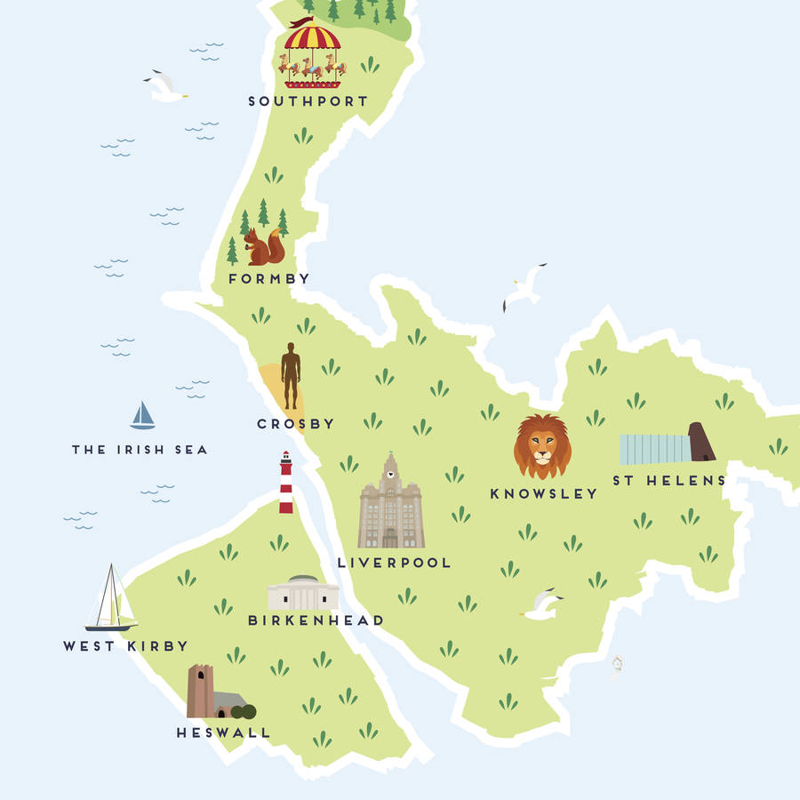 Illustrated Merseyside Map Print – Pepper Pot Studios