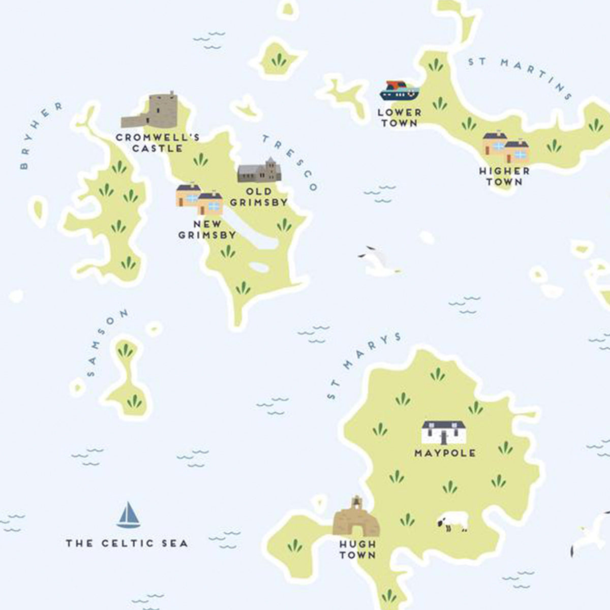 Illustrated Scilly Isles Map Print – Pepper Pot Studios