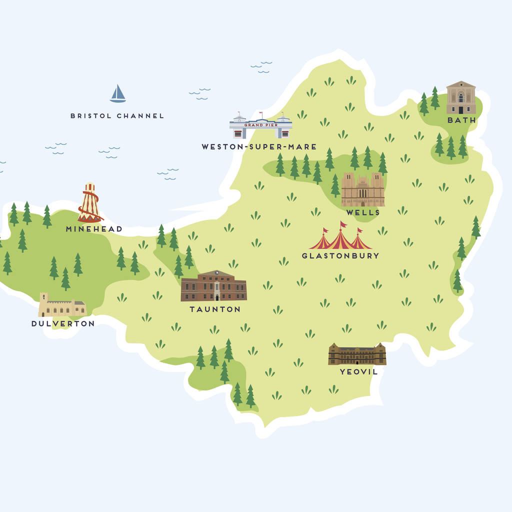 Illustrated Somerset Map Print – Pepper Pot Studios