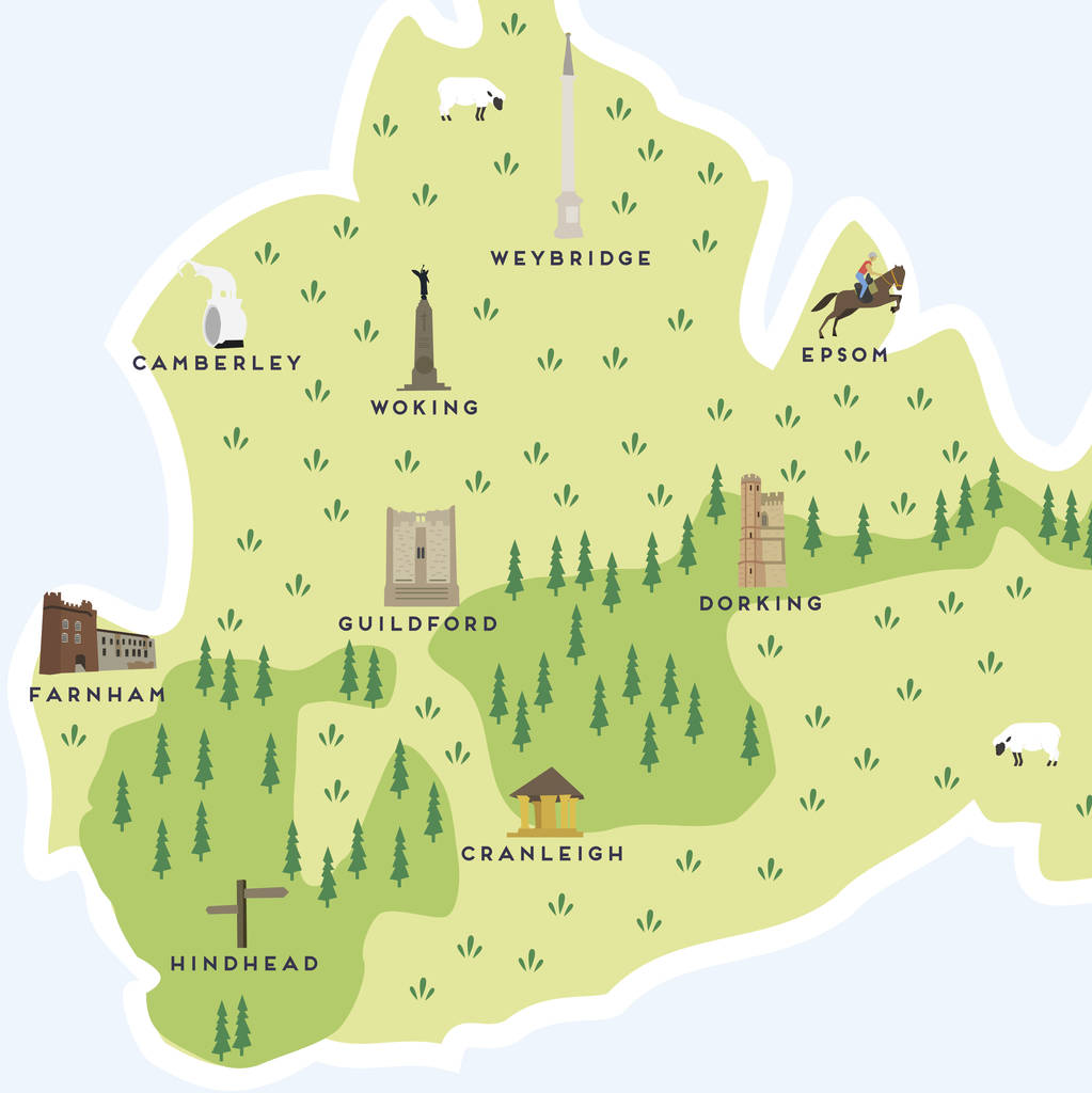 Illustrated Surrey Map Print – Pepper Pot Studios