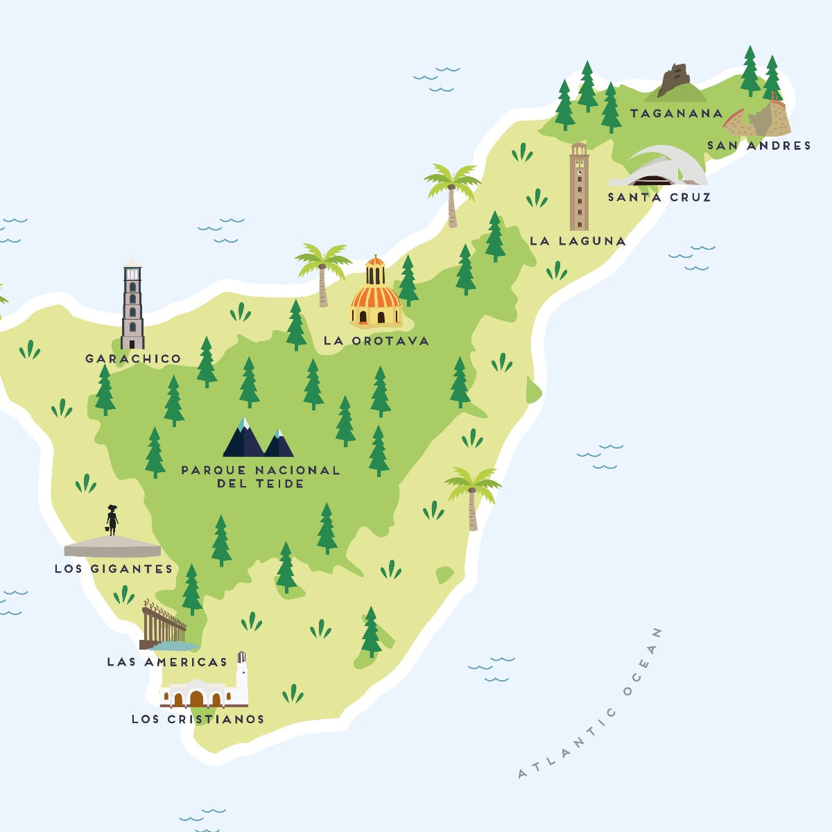 Illustrated Tenerife Map Print – Pepper Pot Studios