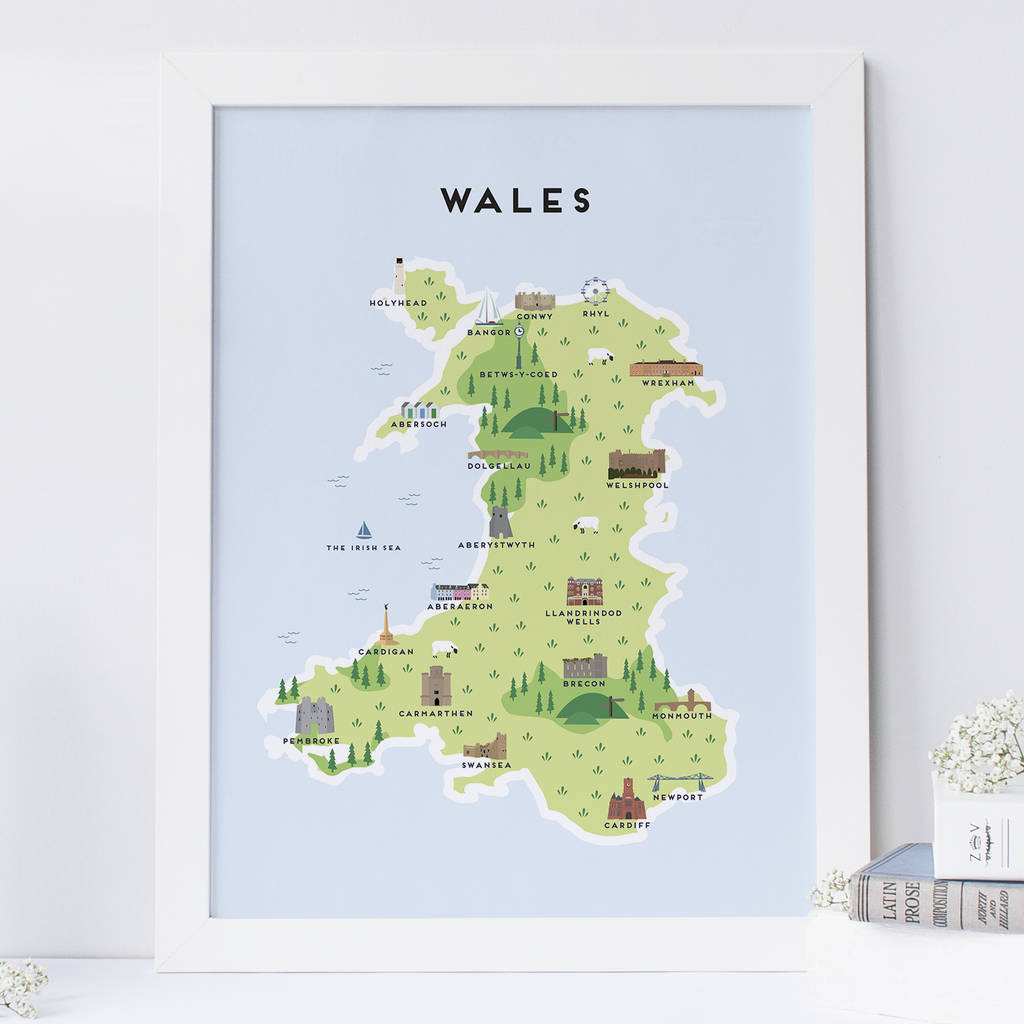 Illustrated Wales Map Print – Pepper Pot Studios