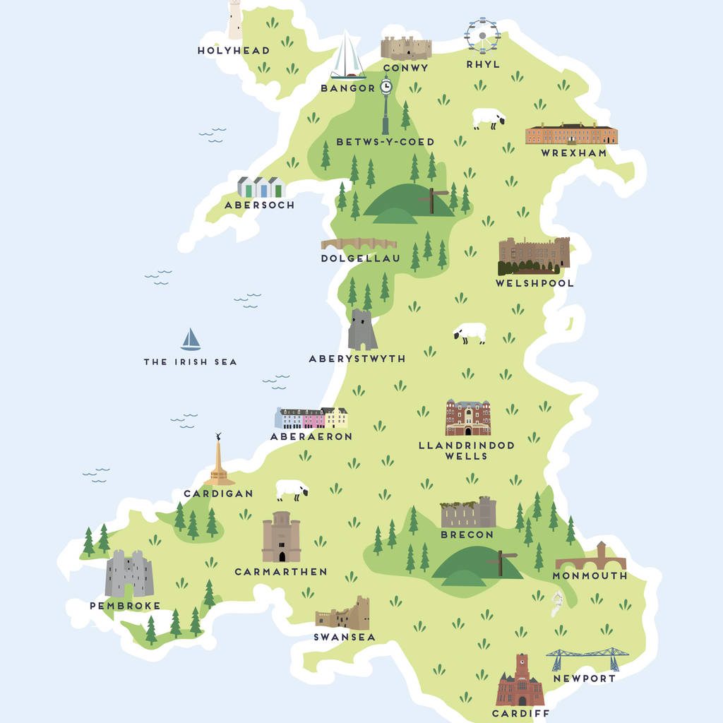 Illustrated Wales Map Print – Pepper Pot Studios