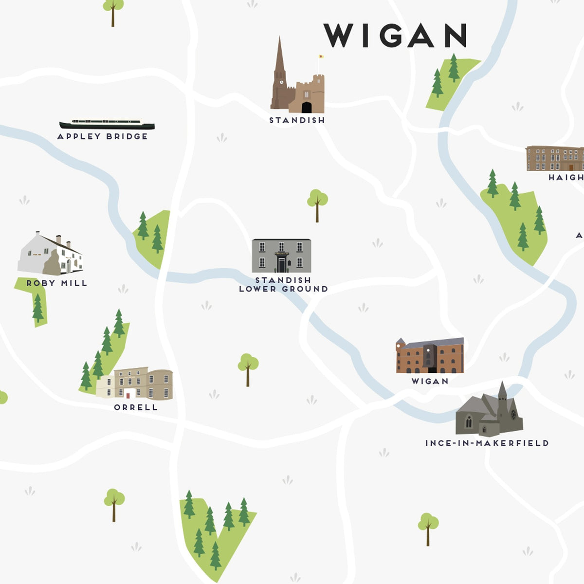 Illustrated Wigan Map Print – Pepper Pot Studios